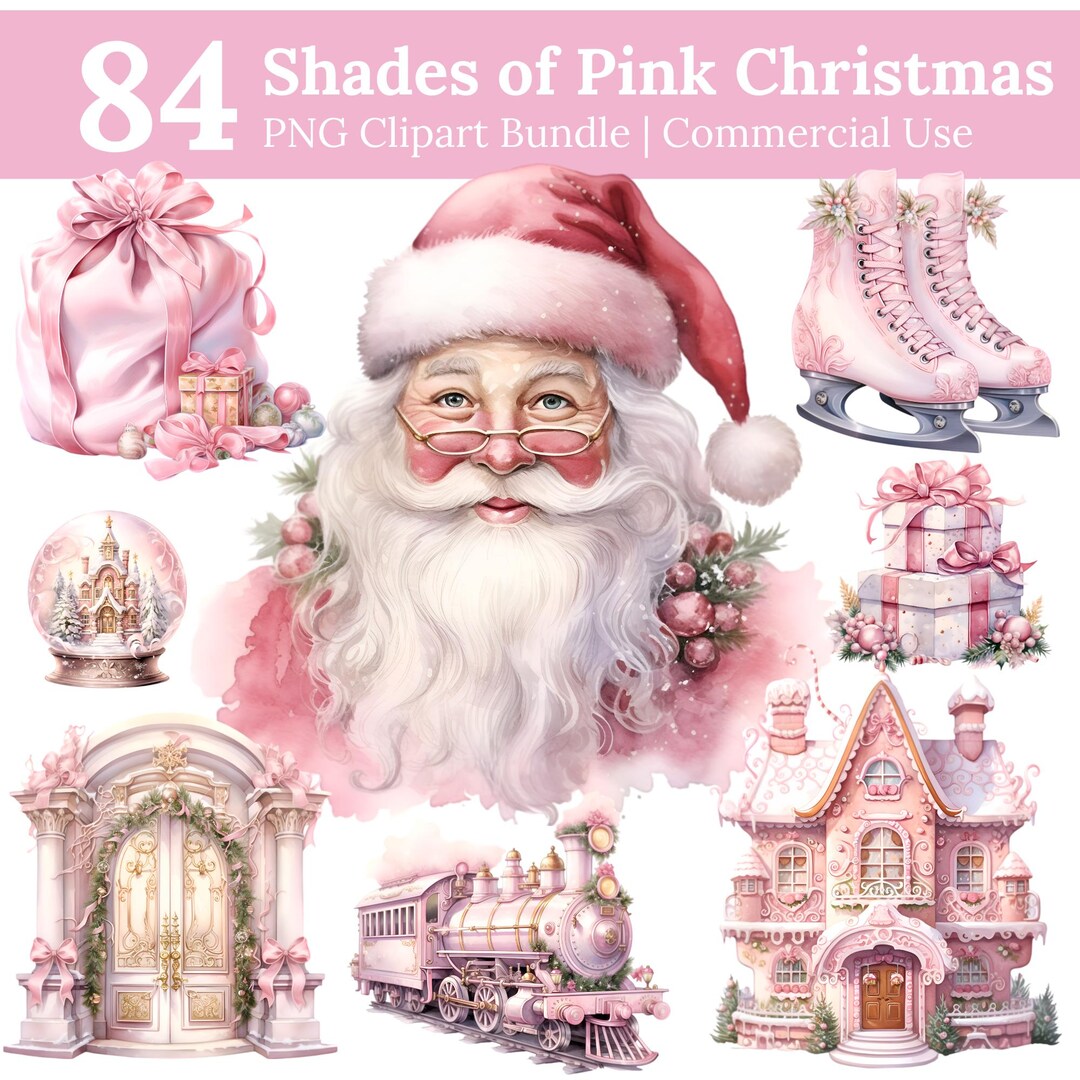 Pastel Watercolor Christmas Clipart, Shades of Pink Festive Clipart ...