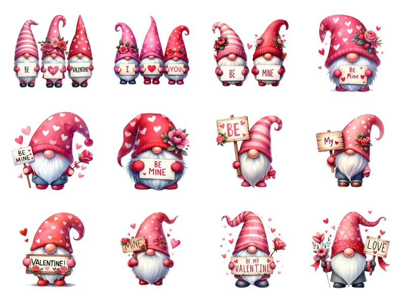 Watercolor Valentines Gnomes Clipart, Cute Valentines Gnome Png ...