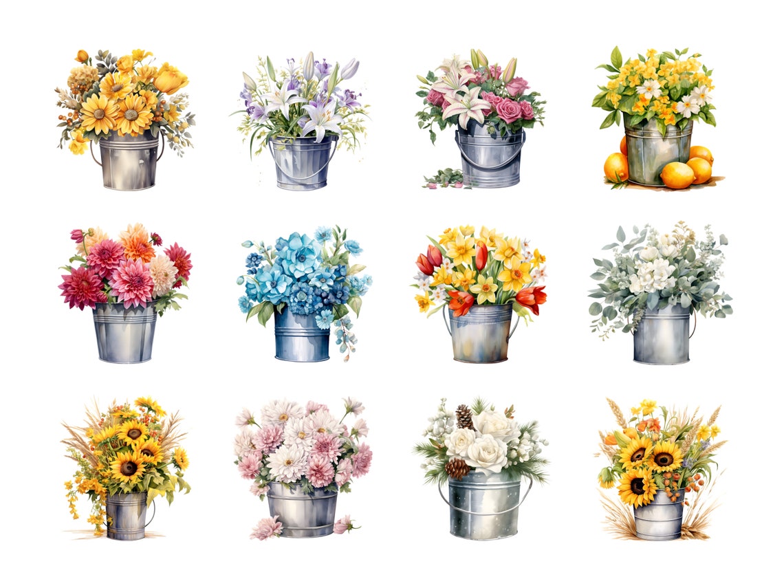 Watercolor Flower Bouquet Clipart Bundle Floral Watercolor - Etsy
