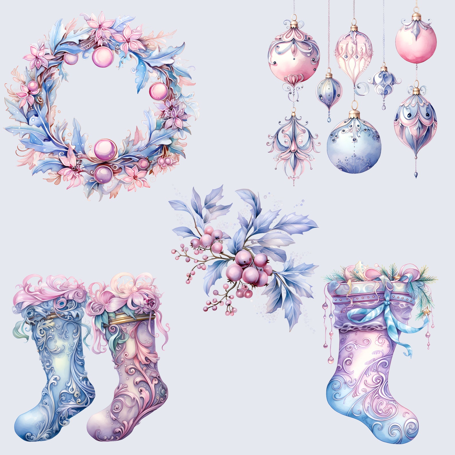 Pastel Watercolor Christmas Clipart Christmas Clipart Commercial Use ...