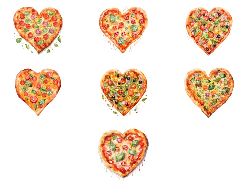 Watercolor Heart Pizza Clipart, Valentine Pizza PNG, Digital Download ...