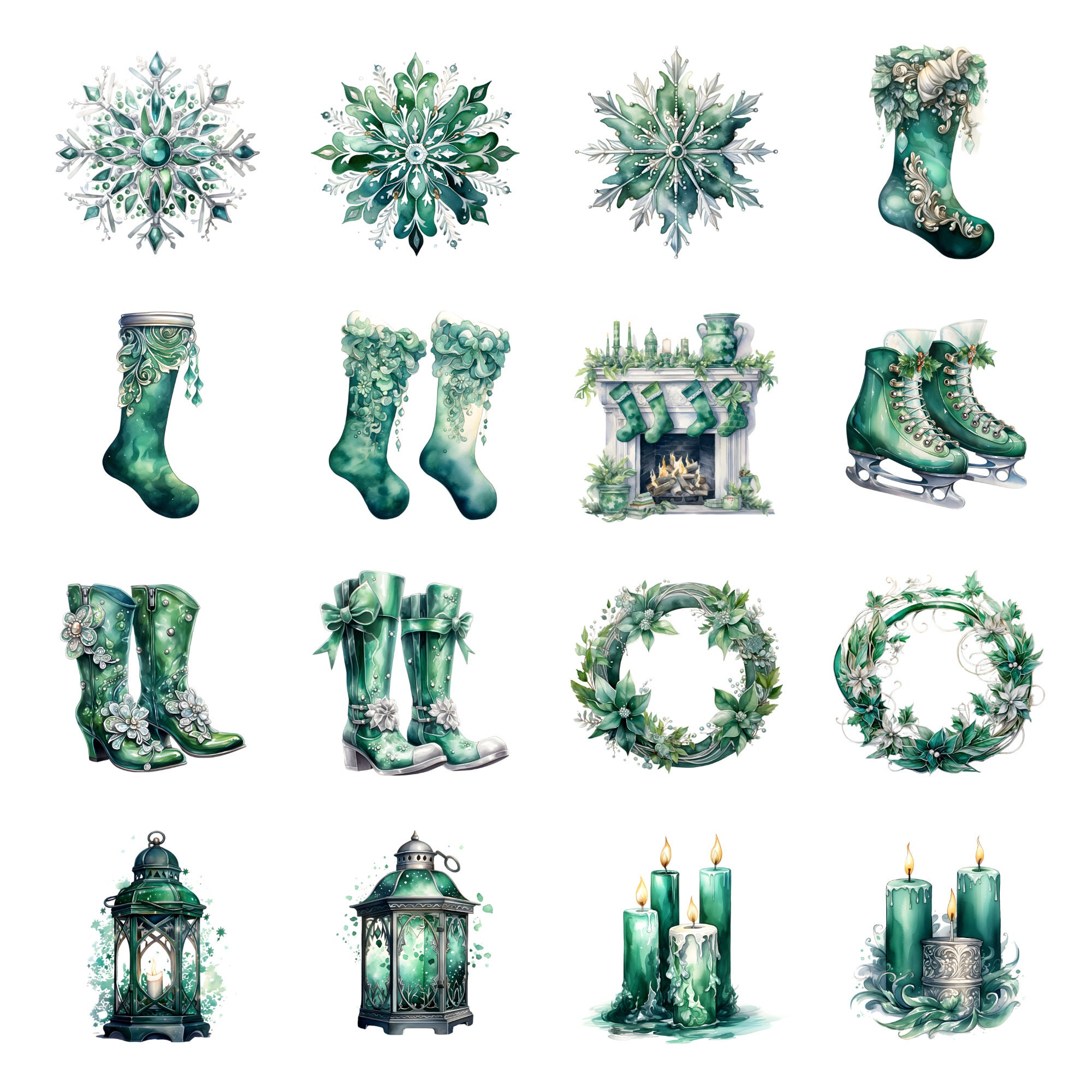 Emerald Green Watercolor Christmas Clipart Christmas Clipart Commercial ...