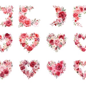 Watercolor Valentine Floral Heart Wreaths Clipart Bundle, Commercial ...