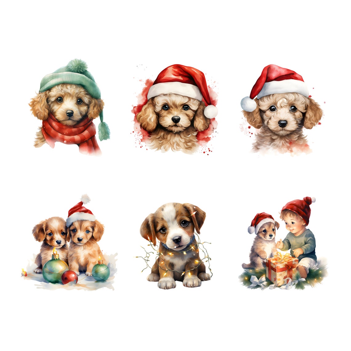 Cute Puppy Christmas Clipart, Christmas Baby Animal Clipart, Dog ...