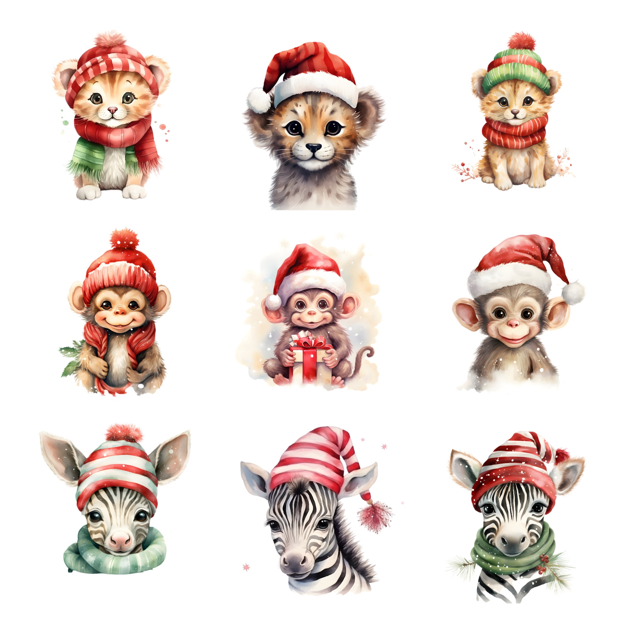 Christmas Baby Animals Clipart, Safari Christmas Animals Clipart ...