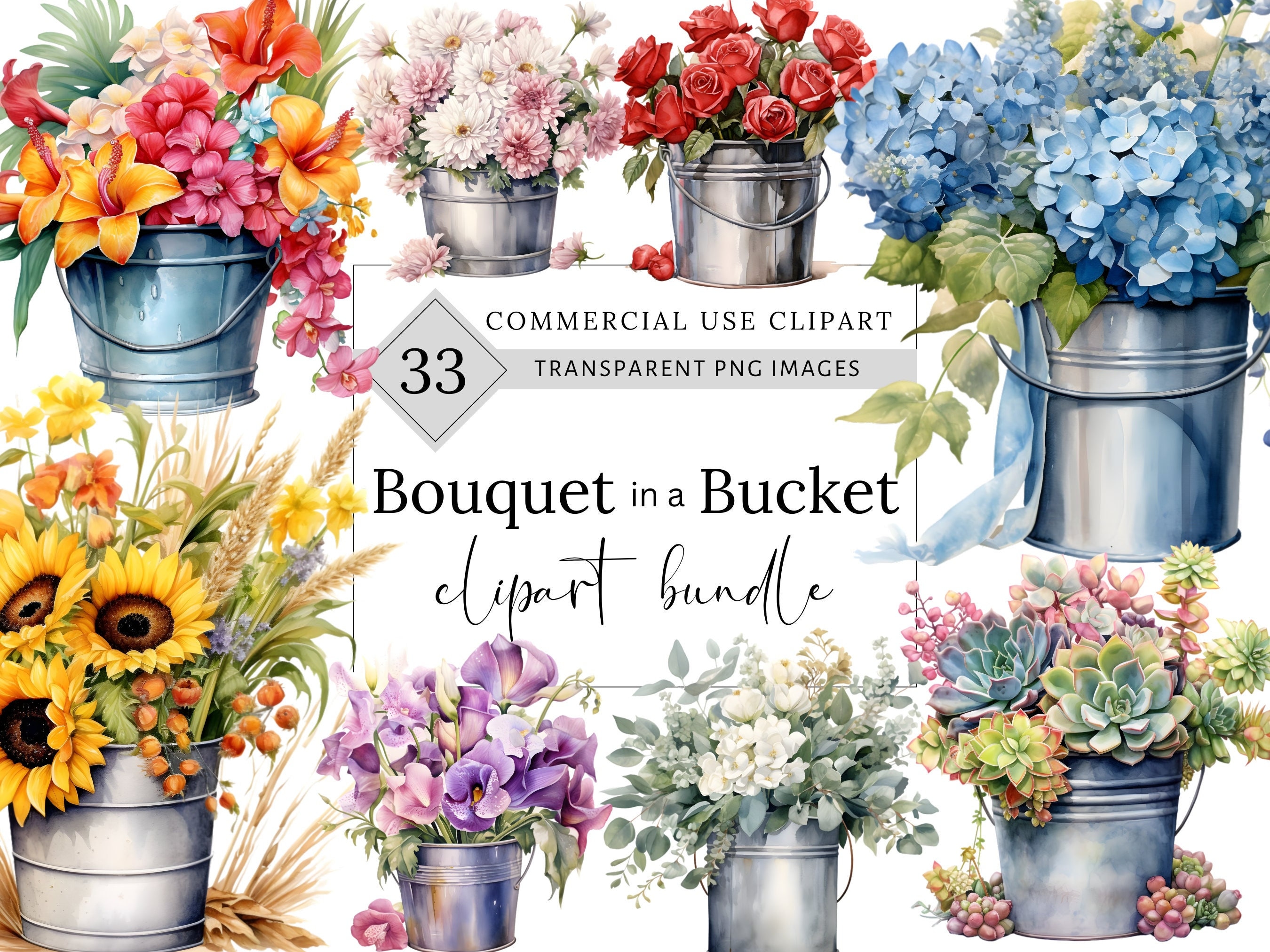 Watercolor Flower Bouquet Clipart Bundle Floral Watercolor - Etsy