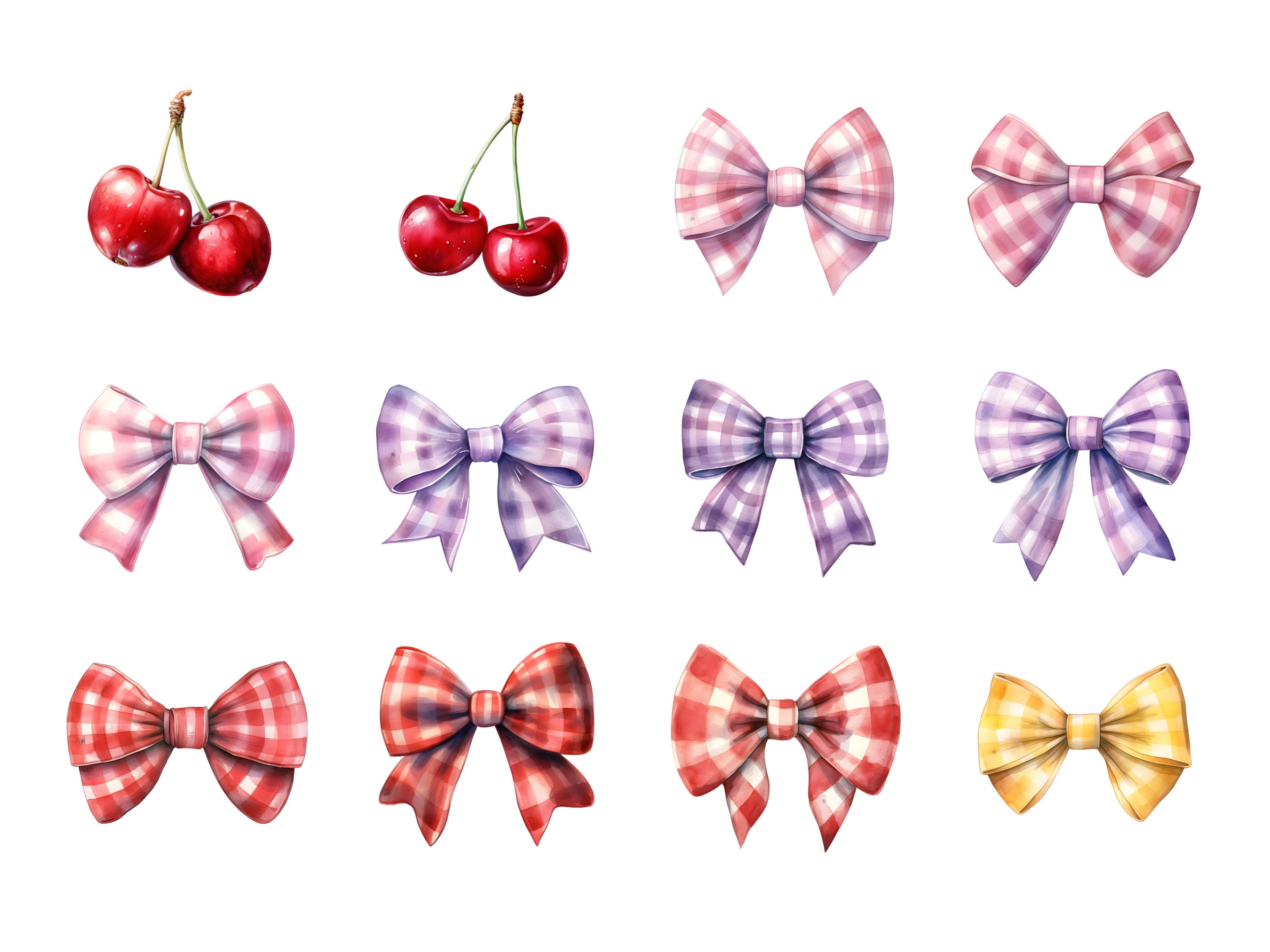 Watercolor Cherries and Bows PNG, Cherry and Bow Print, Coquette ...