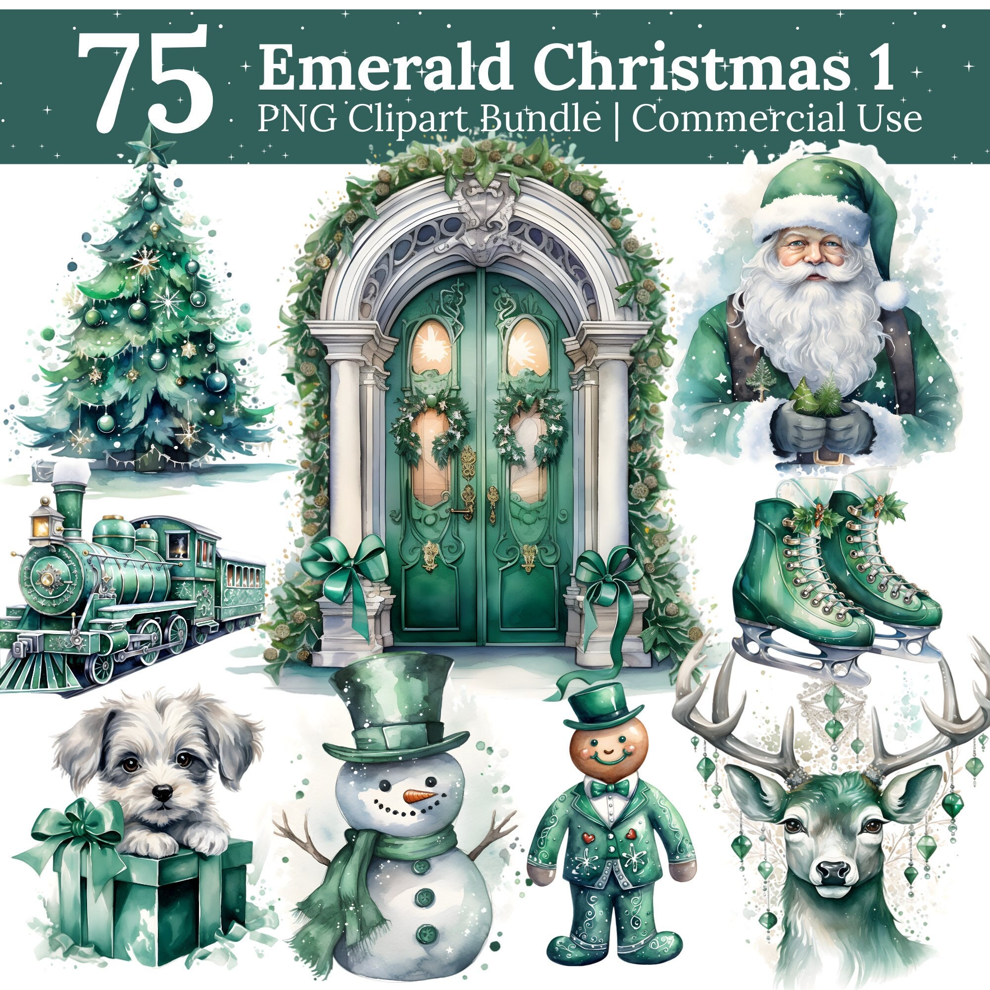 Emerald Green Watercolor Christmas Clipart Christmas Clipart Commercial ...