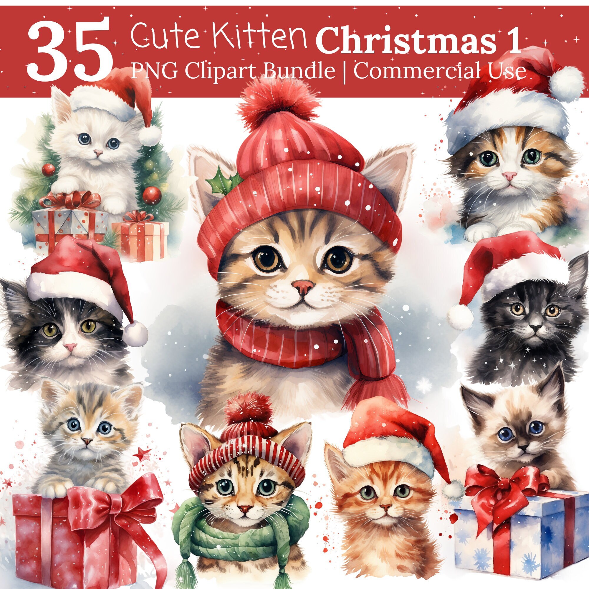 Cute Christmas Kitten Clipart Christmas Baby Animal Clipart - Etsy