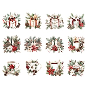 Watercolor Christmas Floral Clipart Bundle, Poinsettia & Lily Bouquet ...