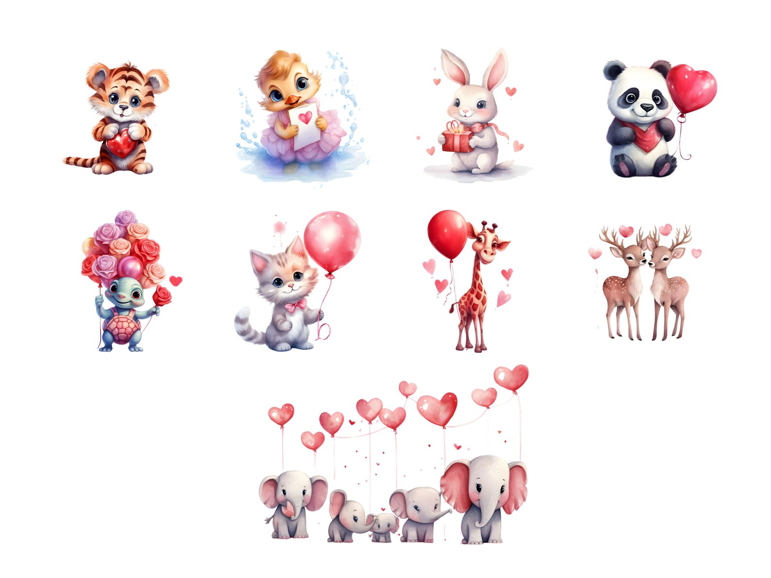 21 Cute Animal Valentine PNG Bundle, Baby Animal Valentine Clipart ...