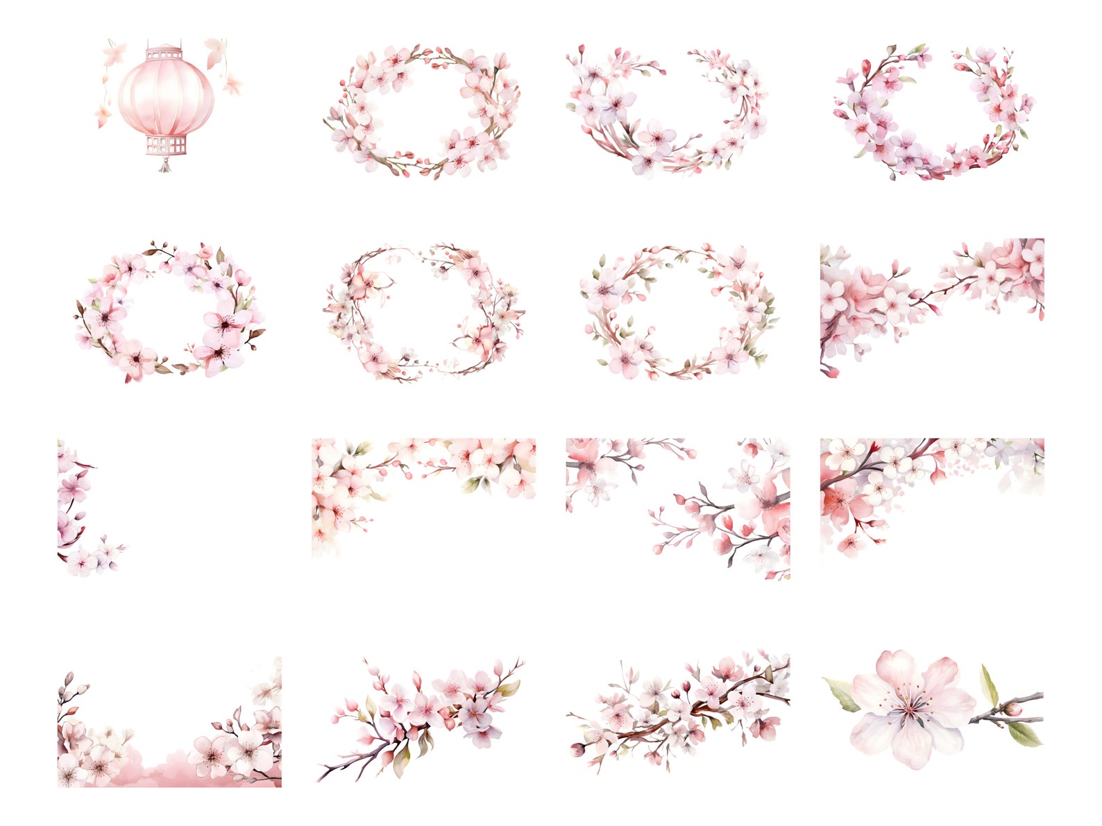 Watercolor Cherry Blossom Clipart Bundle, Floral Watercolor PNG, Sakura ...