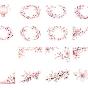 Watercolor Cherry Blossom Clipart Bundle, Floral Watercolor PNG, Sakura ...
