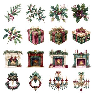 Watercolor Traditional Regency Era Christmas Clipart Bundle, Victorian ...