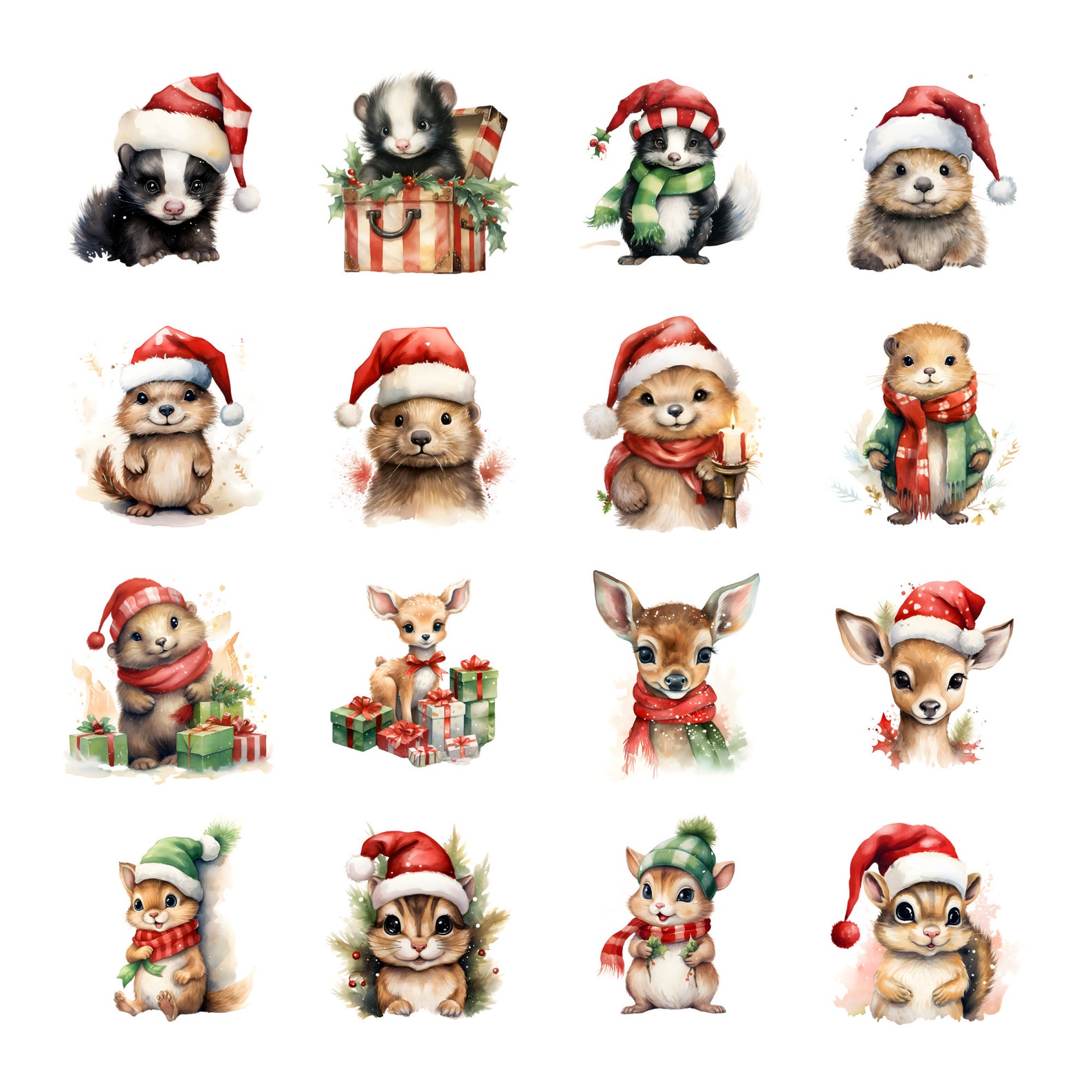 Christmas Baby Animals Clipart, Woodland Christmas Animal Clipart ...