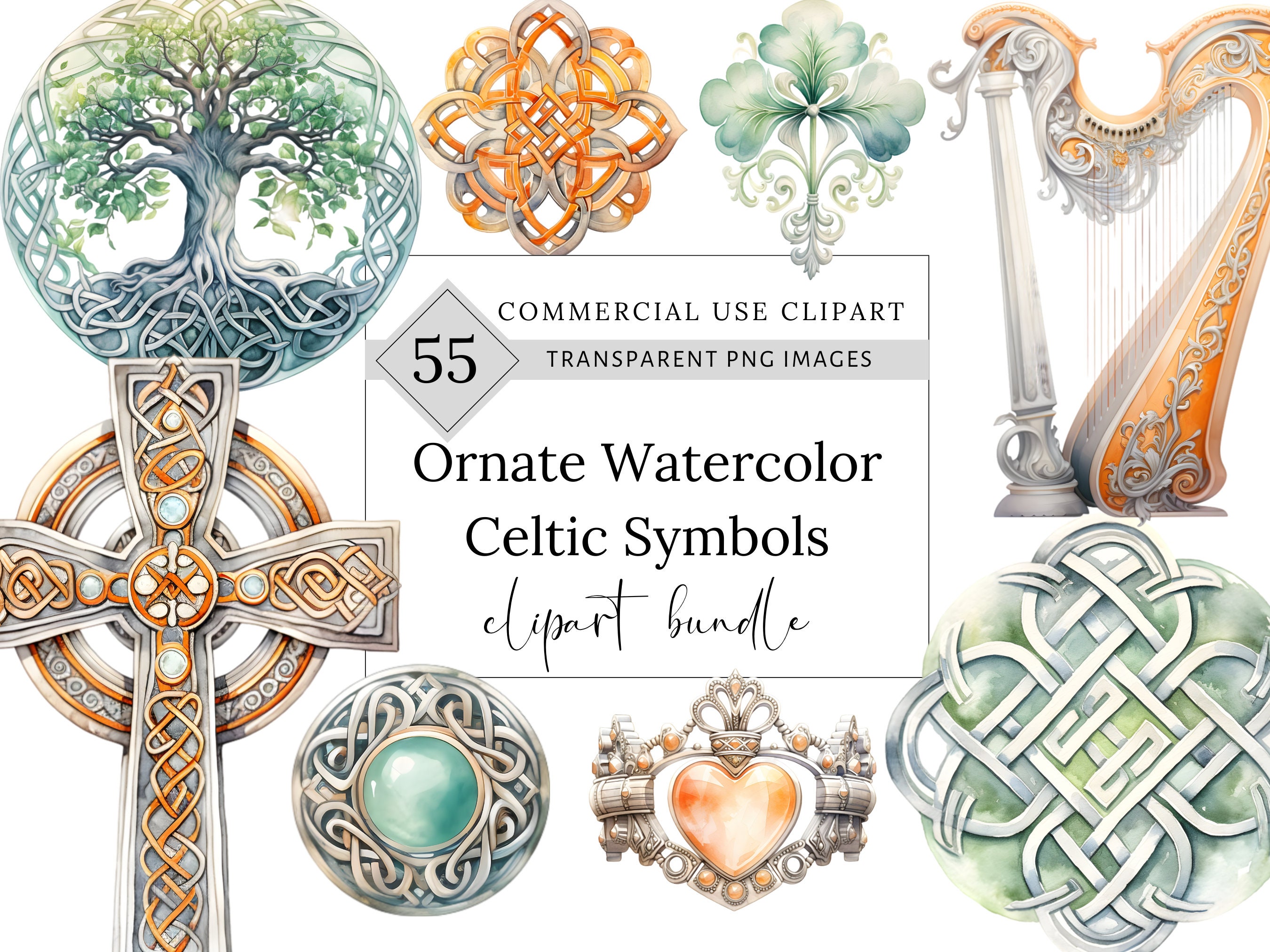 Watercolor Ornate Celtic Symbol Clipart, St. Patricks Day PNG, Irish ...