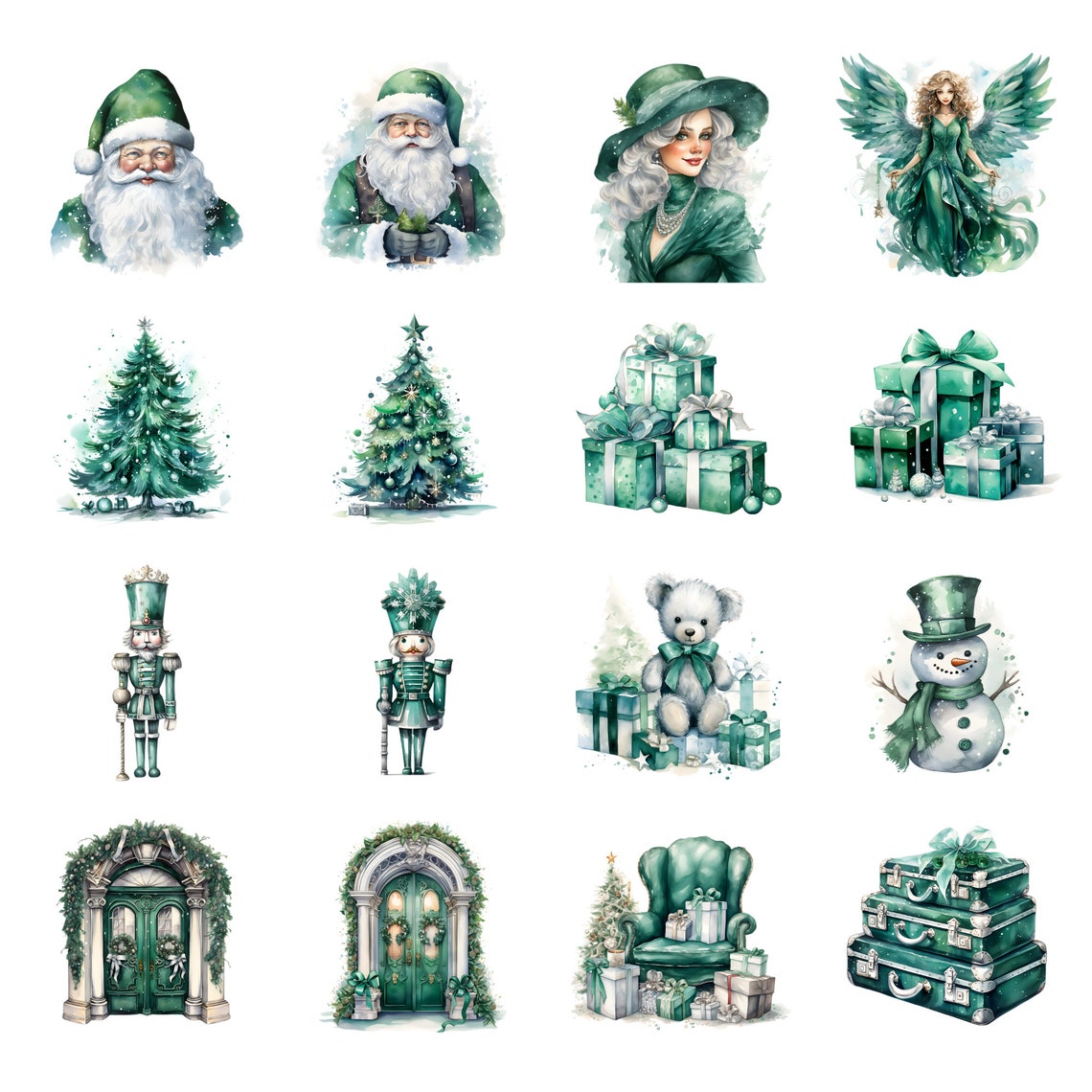 Emerald Green Watercolor Christmas Clipart Christmas Clipart Commercial ...