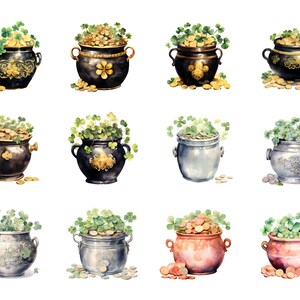 St Patricks Day Watercolor Pot of Gold Clipart, St Patricks Day PNG ...