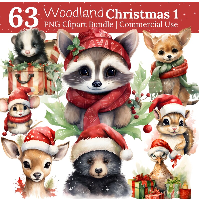 Christmas Baby Animals Clipart, Woodland Christmas Animal Clipart ...