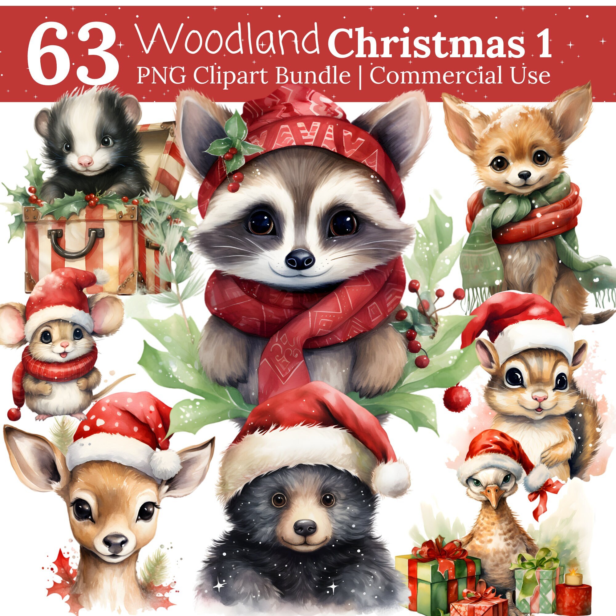 Christmas Baby Animals Clipart, Woodland Christmas Animal Clipart ...