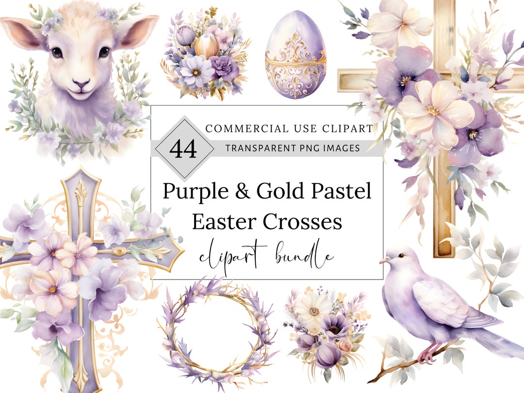 Watercolor Purple Easter Christian Cross Clipart, Religious Graphics ...