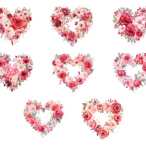 Watercolor Valentine Floral Heart Wreaths Clipart Bundle, Commercial ...