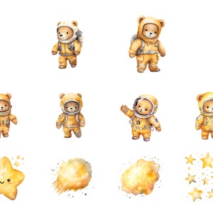 Watercolor Yellow Space Bear Clipart Bundle, Astronaut Nursery Clipart ...