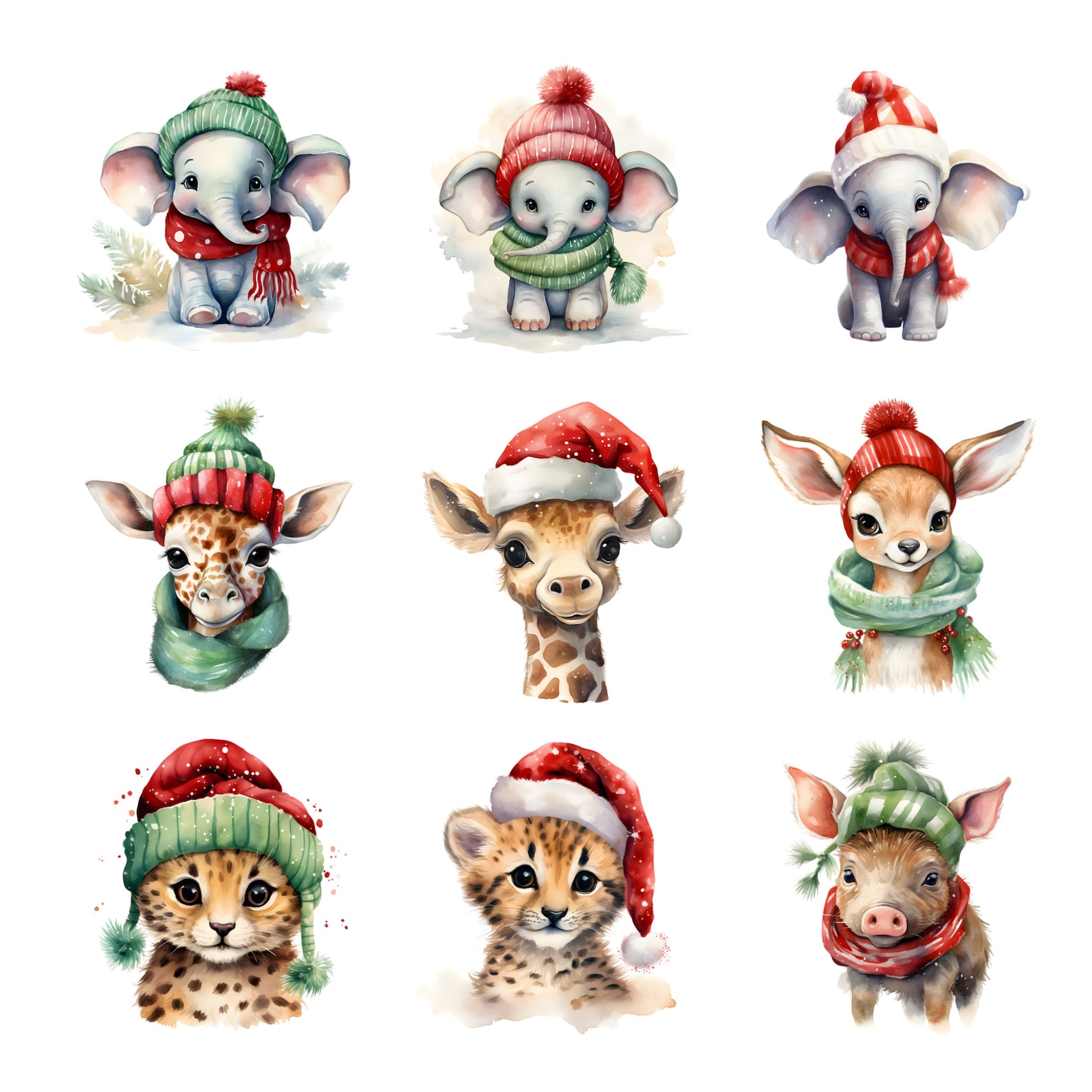 Christmas Baby Animals Clipart, Safari Christmas Animals Clipart ...