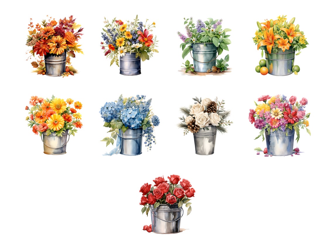 Watercolor Flower Bouquet Clipart Bundle Floral Watercolor - Etsy