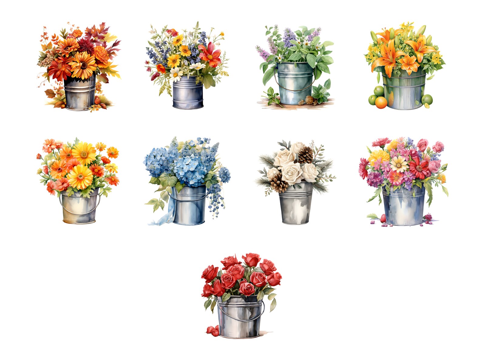 Watercolor Flower Bouquet Clipart Bundle, Floral Watercolor PNG ...
