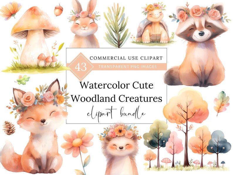 Watercolor Woodland Creatures Clipart Bundle, Whimsical Forest Animals ...