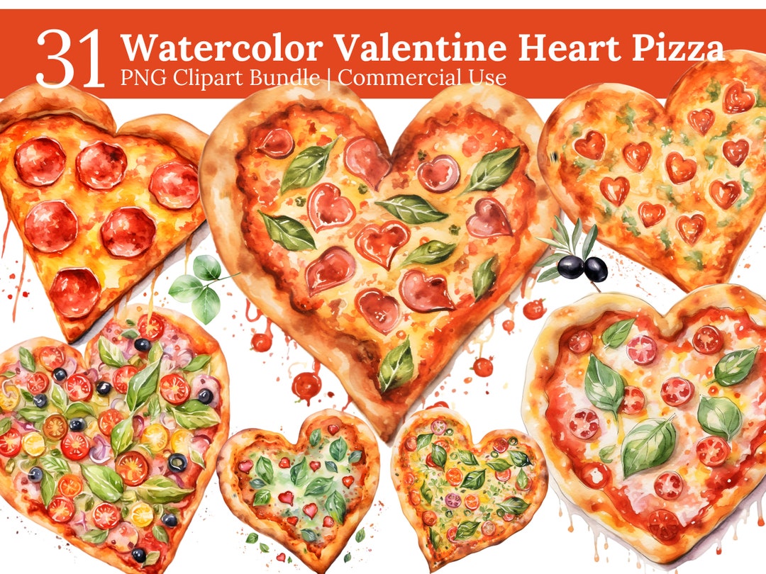 Watercolor Heart Pizza Clipart, Valentine Pizza PNG, Digital Download ...