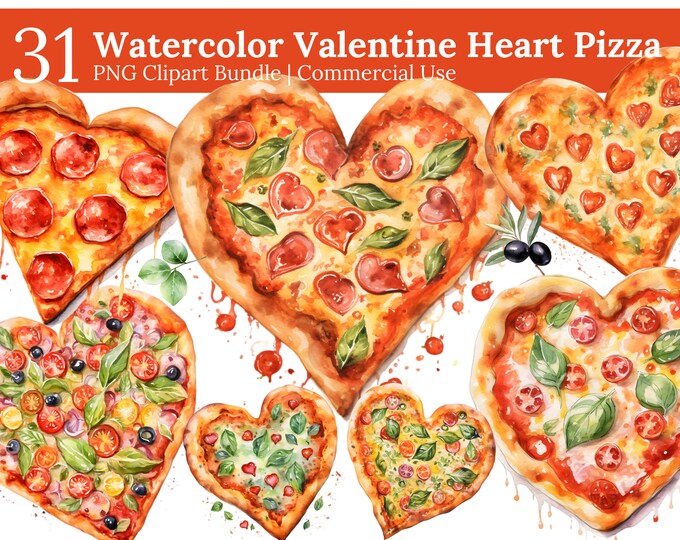 Herzförmige Pizza Clipart - Aquarell Pizza Valentine PNG, ein Stück ...