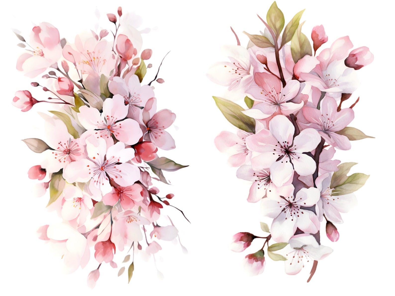 Watercolor Cherry Blossom Clipart Bundle, Floral Watercolor PNG, Sakura ...