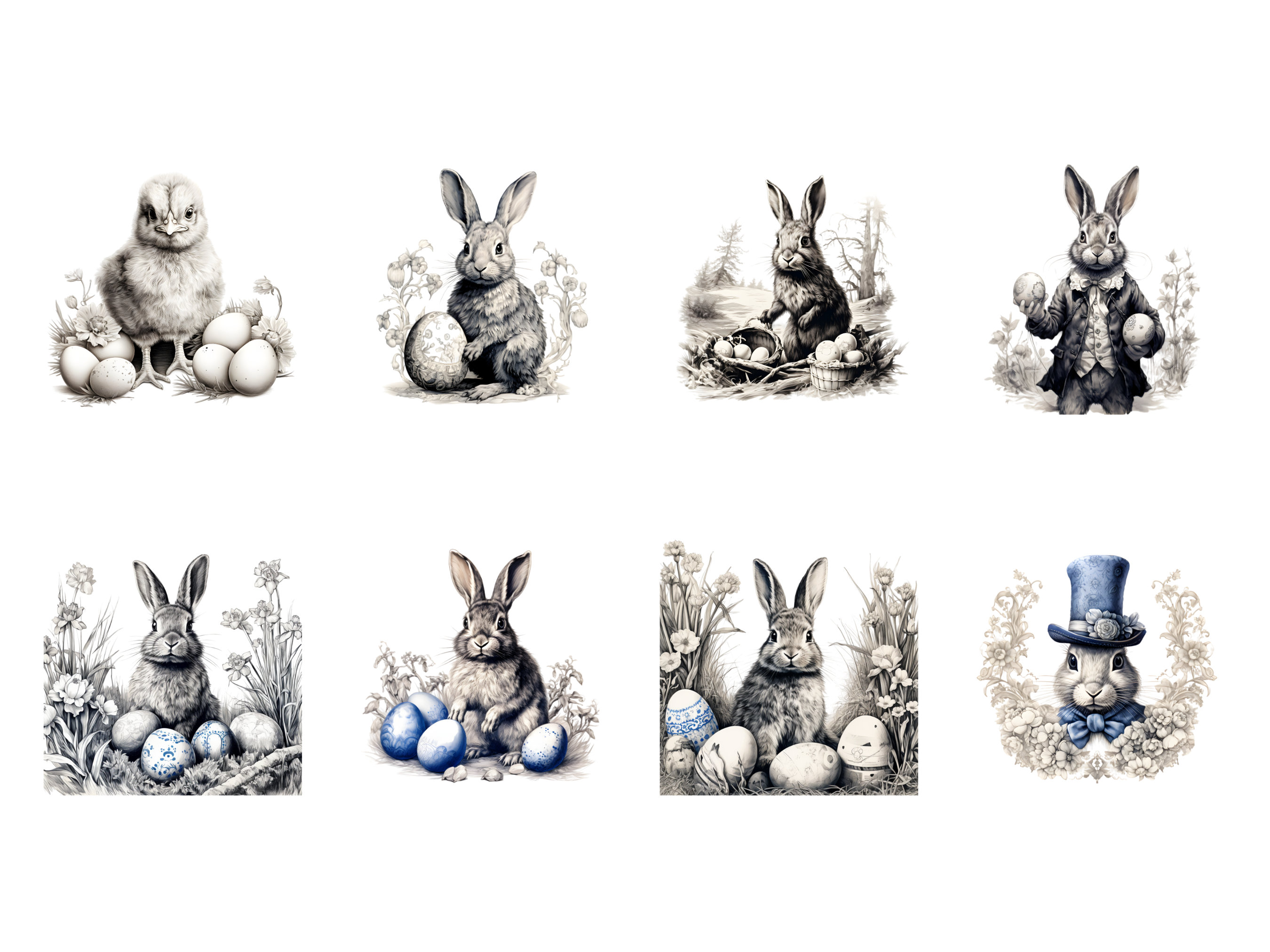 Vintage Easter Bunny Clipart, Ink Sketch Illustrations, Victorian ...