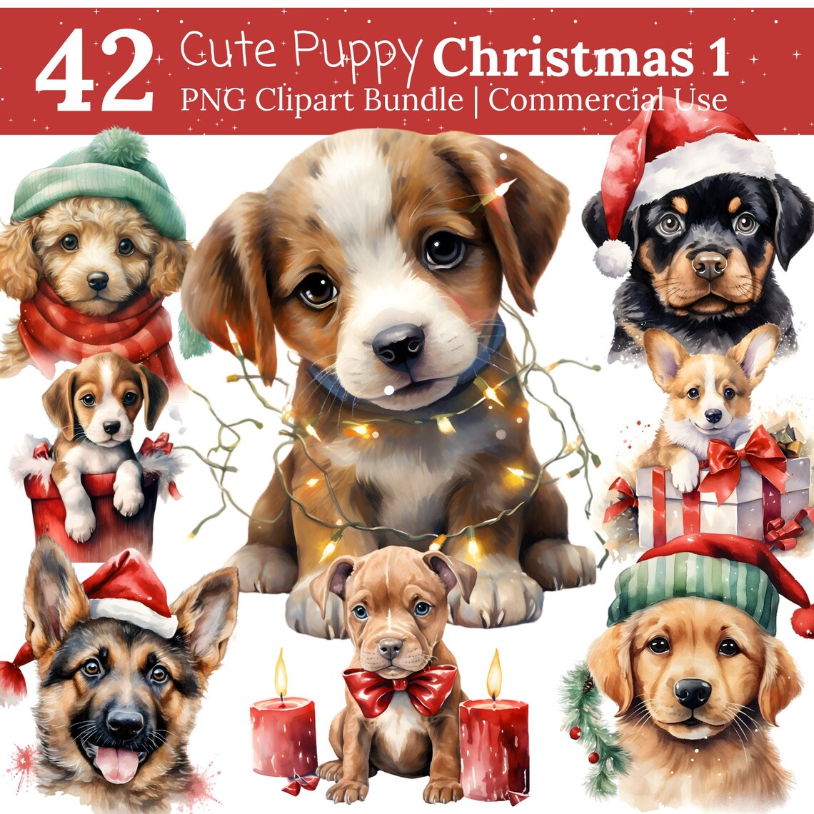 Cute Puppy Christmas Clipart, Christmas Baby Animal Clipart, Dog ...