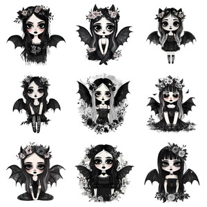 Watercolor Boho Goth Girl Clipart Bundle, Vampy Chibi Clipart, Emo Girl ...