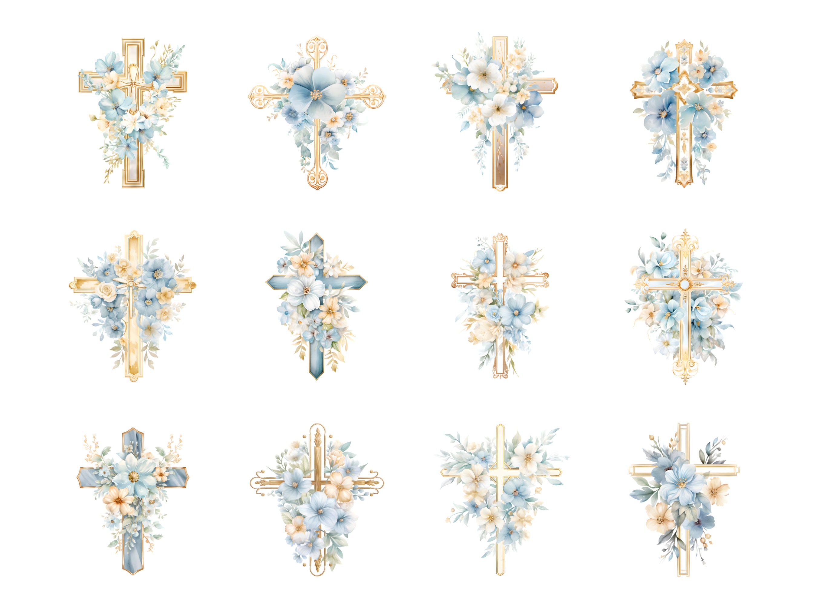 Watercolor Blue Easter Christian Cross Clipart, Religious Graphics Png ...
