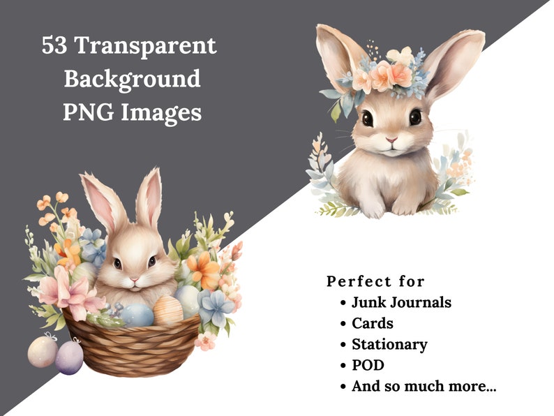 Watercolor Easter Bunny Clipart, Floral Bunnies Collection, Cute Bunny ...