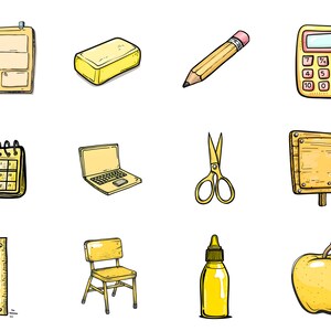 Watercolor Pastel School Doodle Clipart, Back to School Graphics ...