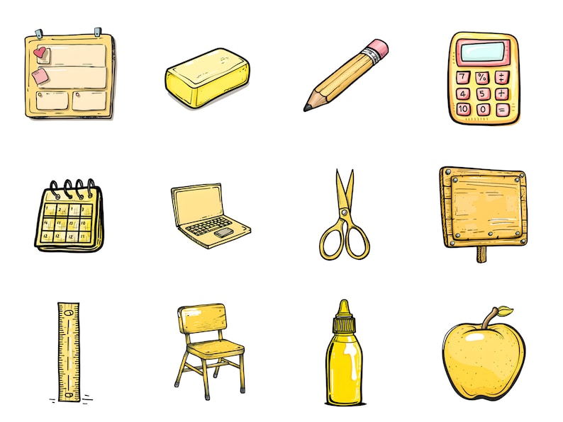Watercolor Back to School Clipart, Pastel Doodles (80 PNG) - Etsy
