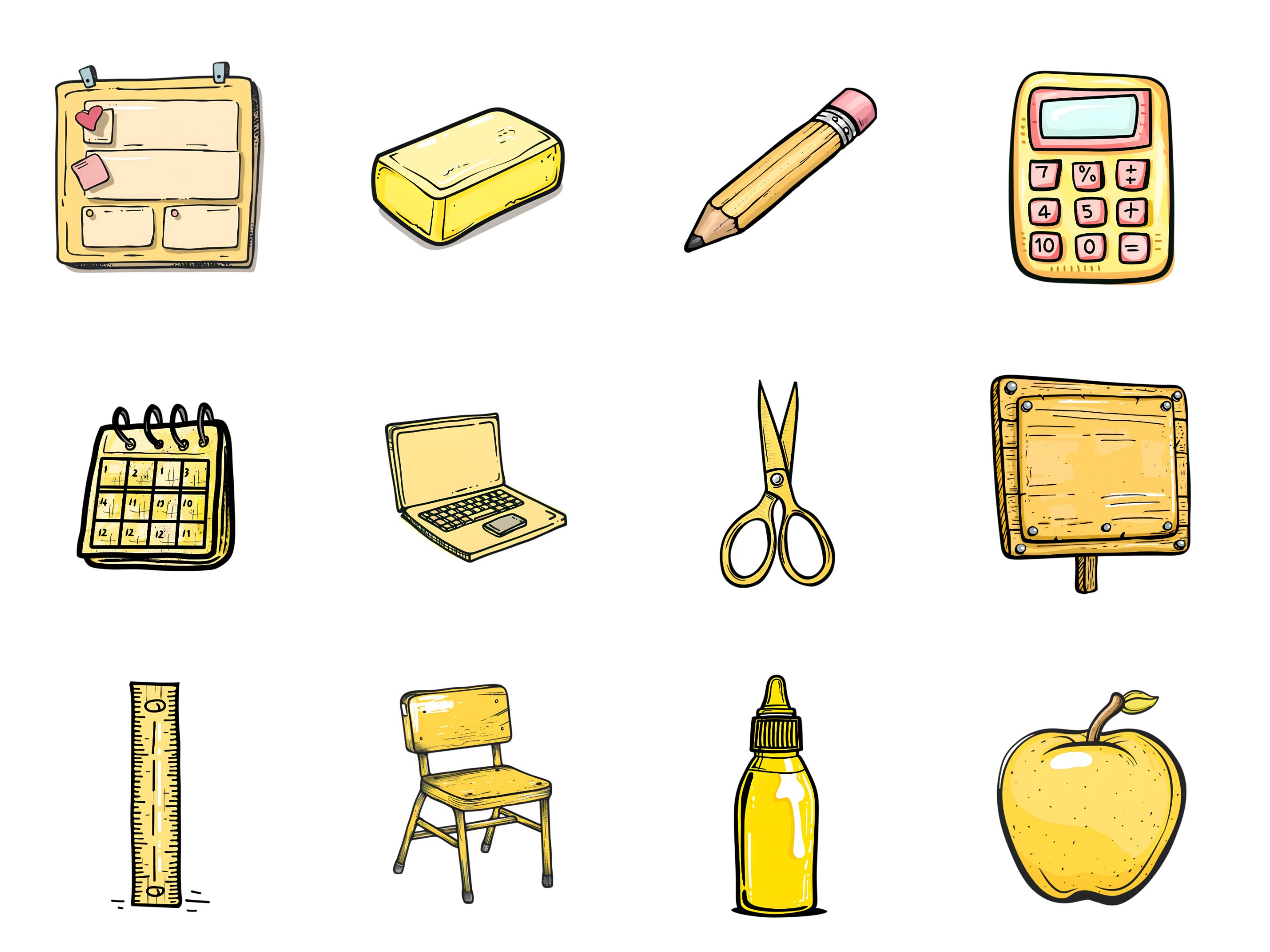 Watercolor Pastel School Doodle Clipart, Back to School Graphics ...