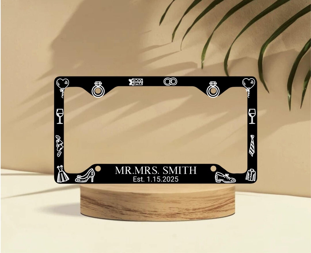 Personalized License Plate Frame Newlywed Wedding Gift Car Decor Custom ...