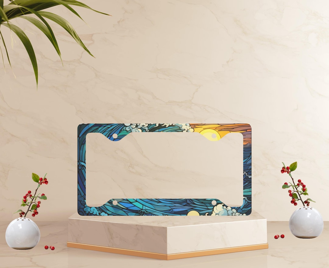 Stained Glass Ocean Wave License Plate Frame Beach Car Accessories ...