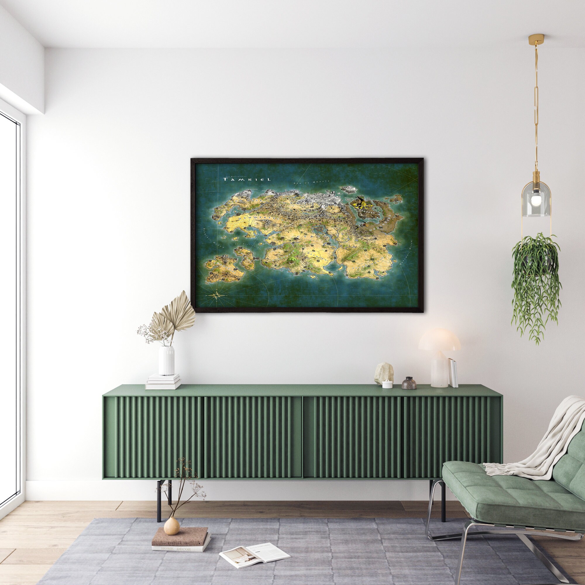 Framed Fantasy Map Poster, the Elder Scrolls Map Canvas,tamriel Map ...