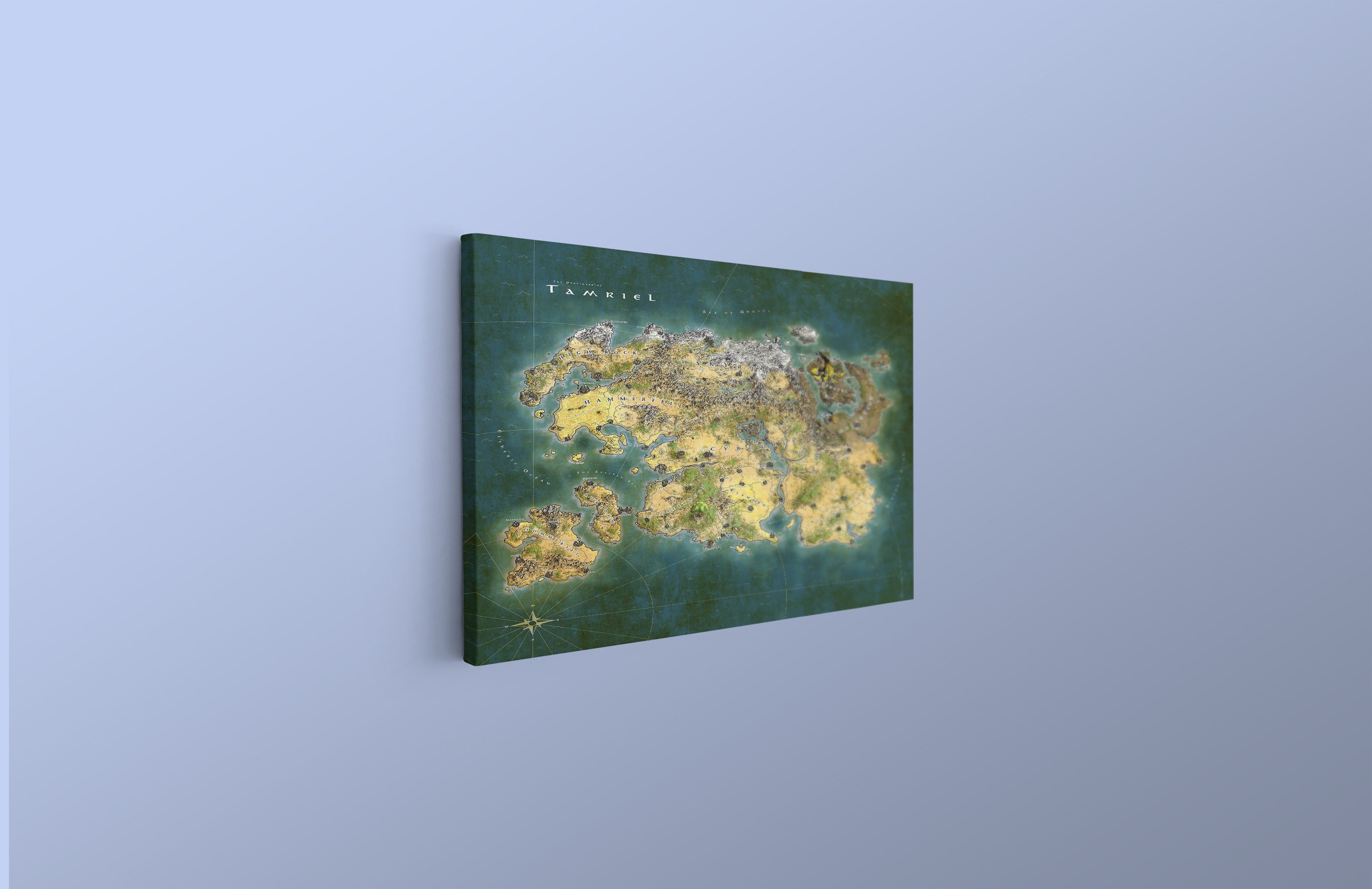 Framed Fantasy Map Poster, the Elder Scrolls Map Canvas,tamriel Map ...