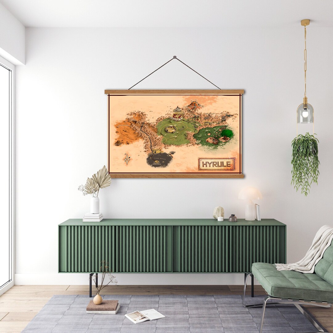 Wall Hanging Canvas Framed Map of Hyrule From Legend of Zelda, Ocarina ...