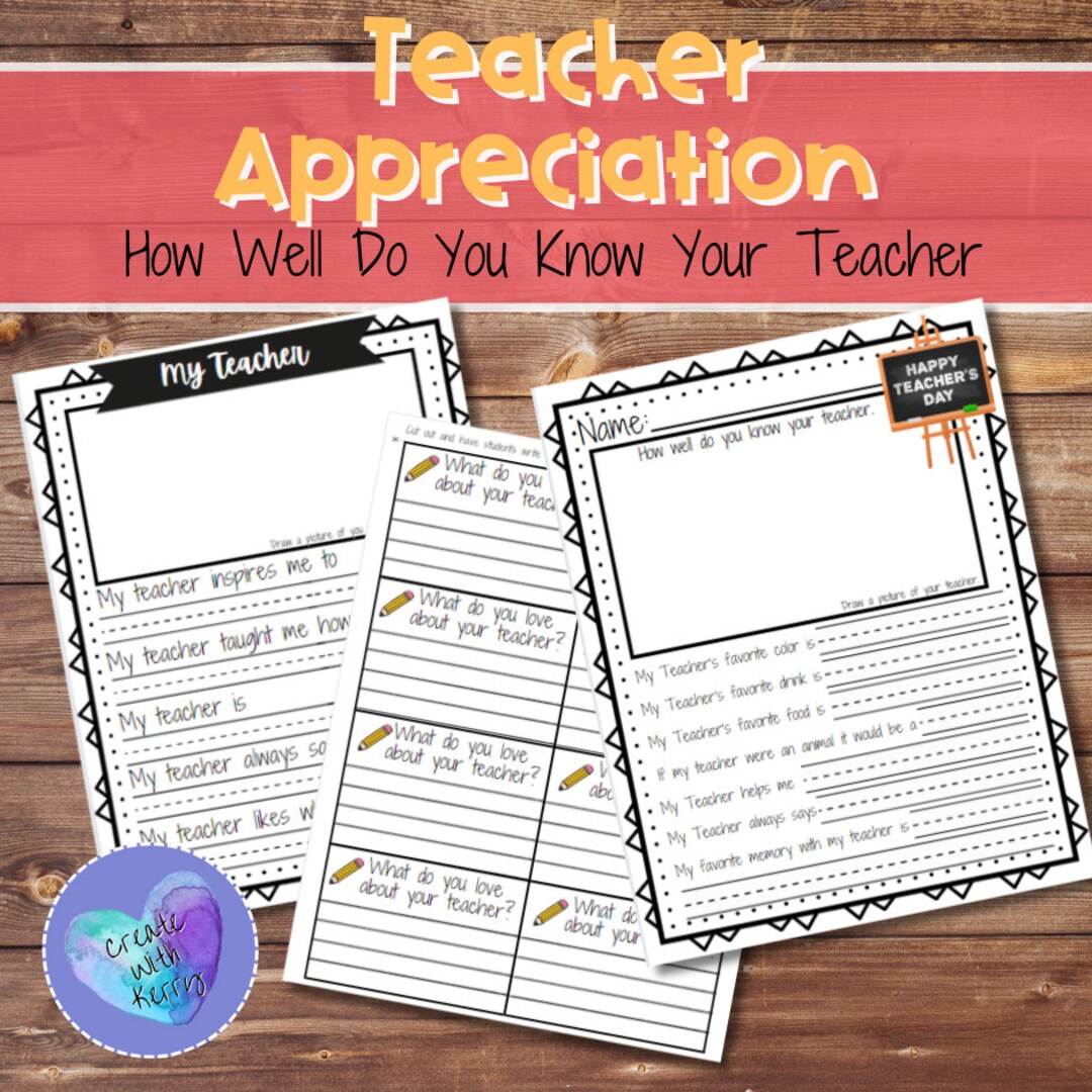 Teacher Appreciation Worksheets - Etsy