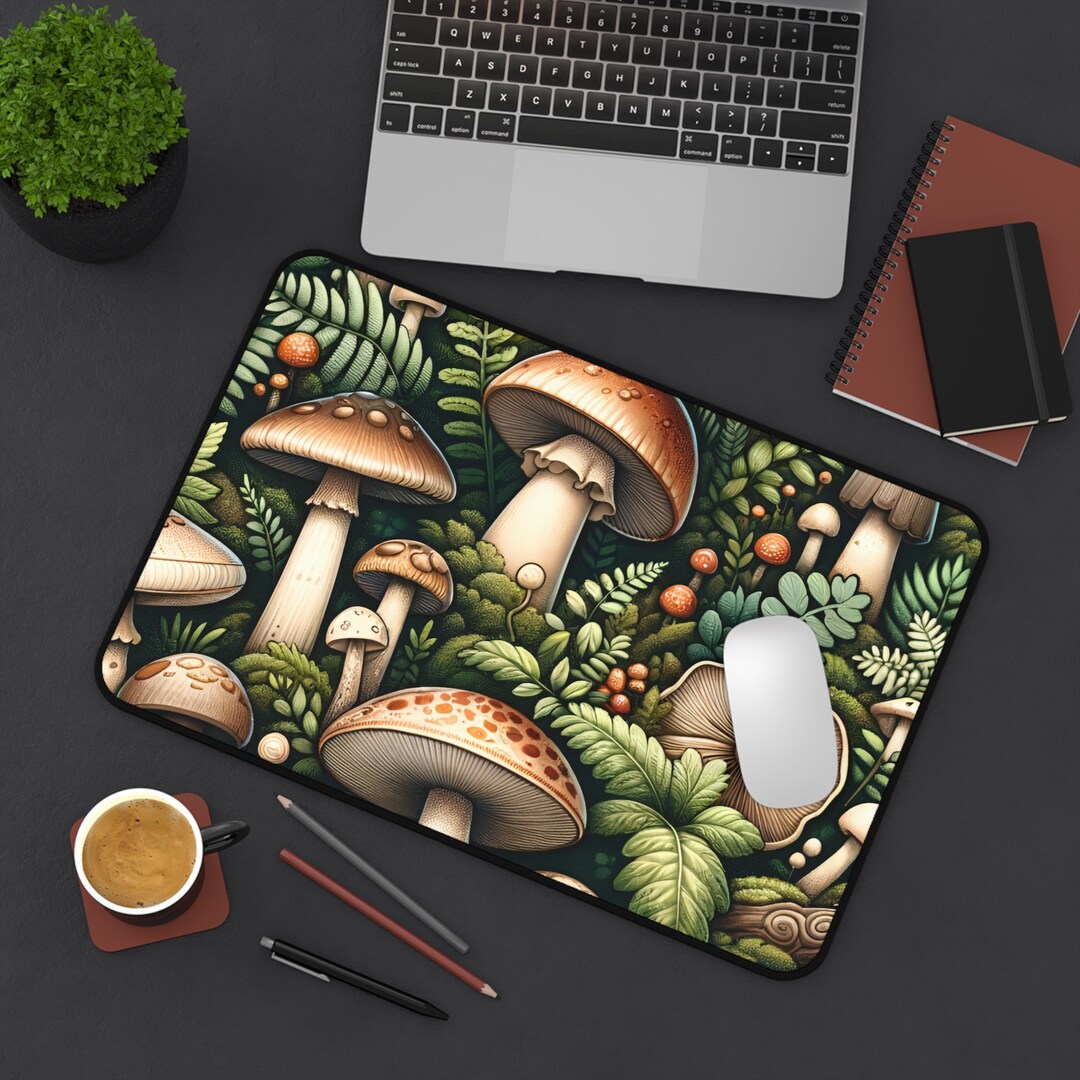Mushroom Desk Mat | Cottagecore Mouse Pad | Botanical Desk Mat | Nature ...