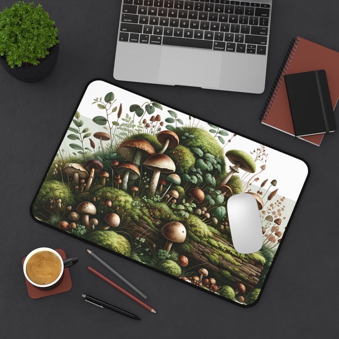 Mushroom Desk Mat | Cottagecore Mouse Pad | Botanical Desk Mat | Nature ...